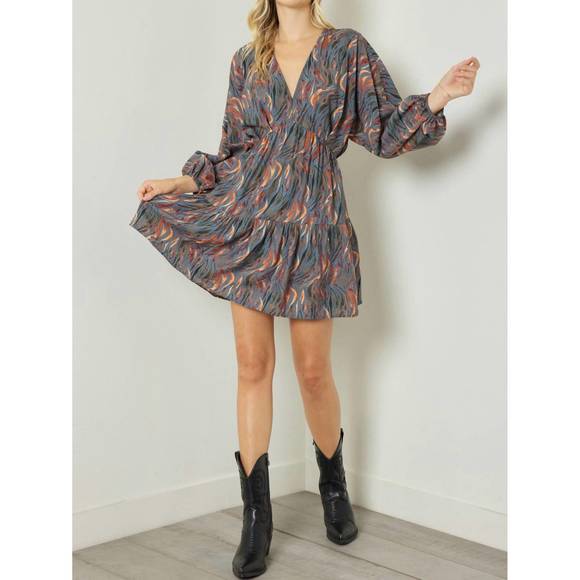 entro | Dresses | New Entro Long Sleeve Mini Dress In Charcoal Flame ...